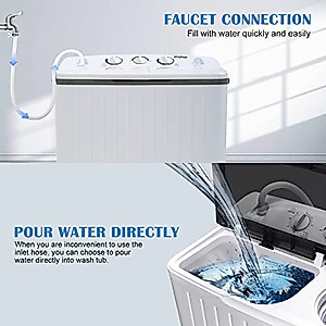 Portable Washing Machine, Mini Twin Tub Laundry Machine lavadora 17lbs Capacity (10lbs Washing & 7lbs Spinning), Portable Washer and Dryer Combo for Apartments, Dorms, with Inlet & Drain Hose, White