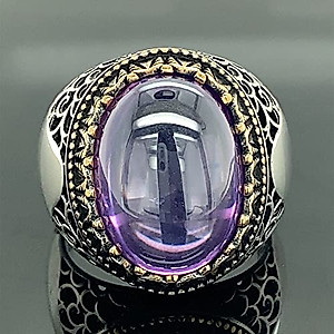 Men Handmade Ring, Amethyst Men's Ring, Ottoman Ring, Embroidered Men's Ring, 925k Sterling Silver Ring