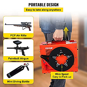 VEVOR PCP Air Compressor, Auto-stop Powered by DC 12V Car or Home AC 110V/220V, 4500Psi/30Mpa/300Bar w/Built-in Water/Oil Adapter & Cooling Fan for Paintball, Scuba, Air Rifle