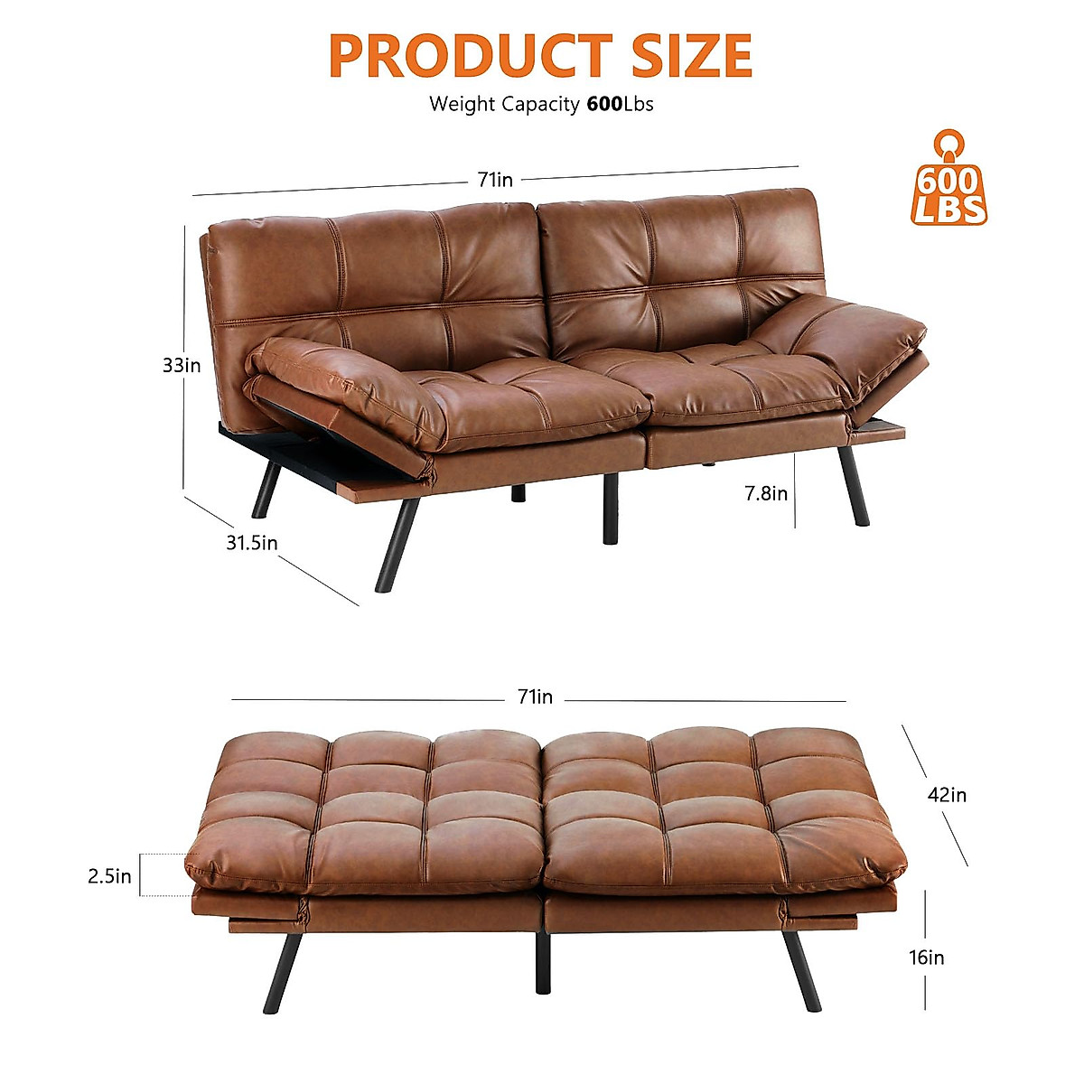 Sweetcrispy Brown Leather Bed Couch Sofas