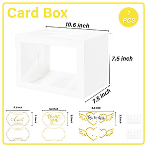 LIKAJON 1 Pack White Card Box for Party, Transparent Gift Cards Receiving Box Wedding Card Box Money Box for Birthday, Bridal or Baby Showers, Retirement, Anniversary, Graduation, Raffle Ticket Box