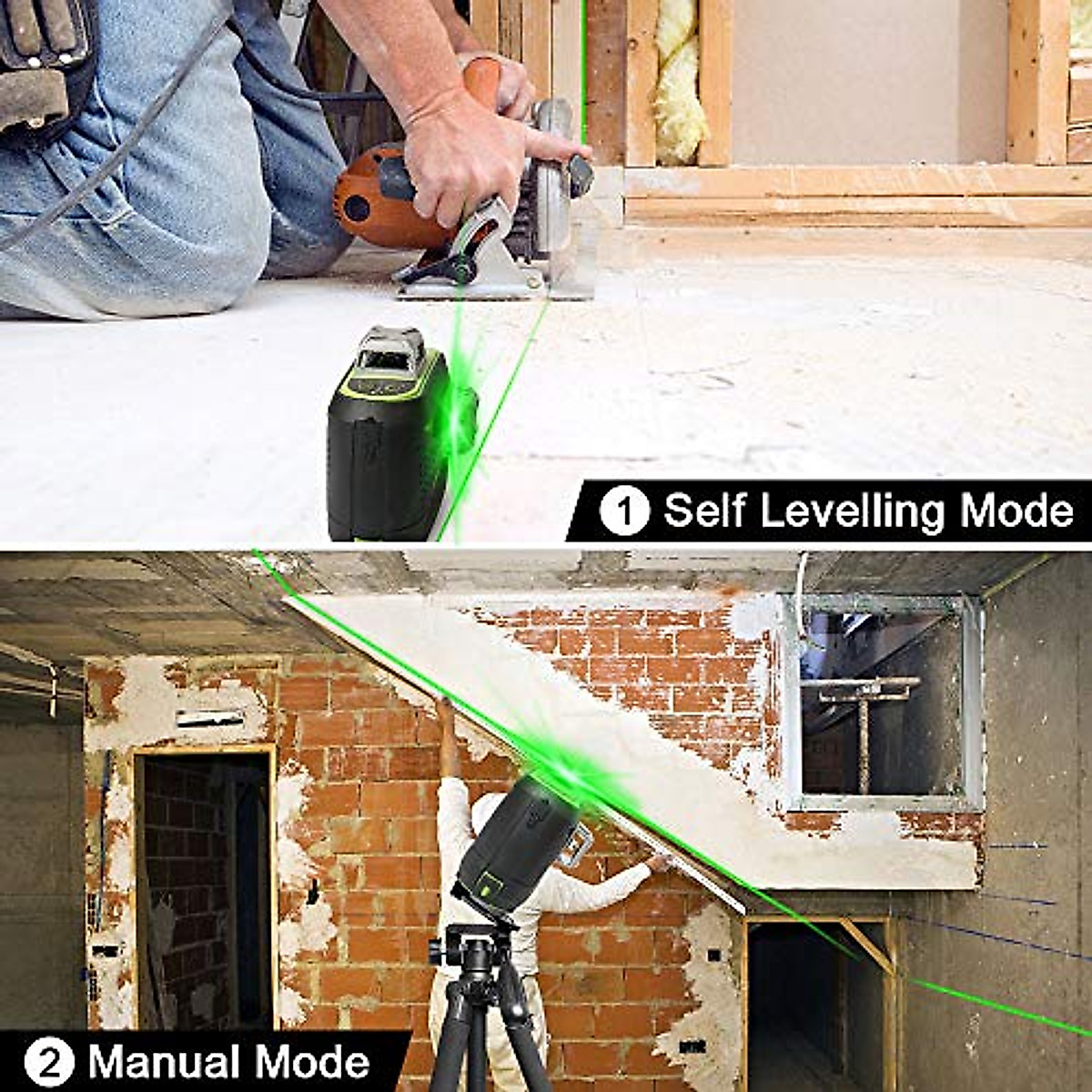 Huepar Green Beam Self-Leveling Laser Level 360 Cross Line Laser Level Tool 621CG-G