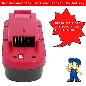 2 Packs 3.6Ah Ni-Mh HPB18 18 Volt Battery Compatible with Black and Decker 18V Battery HPB18-OPE A1718 244760-00 Firestorm FSB18 FS18FL FS180BX FS18BX Cordless Power Tools Batteries