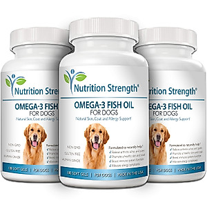 Nutrition Strength Omega 3 Fish Oil Soft Gels for Dogs with EPA & DHA Fatty Acids for Heart, Skin, Coat & Allergy Support, Hip & Joint & Arthritis Dog Supplement, 180 Soft Gels