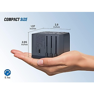 EPICKA Universal Travel Adapter, European Travel Plug Adapter - International Power Adapter Worldwide Charger with USB-C & 4 USB Ports, Travel Essentials for Italy, UK, Japan (TA-105, Space Grey)