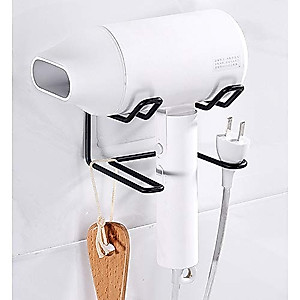 Wall Mounted Hair Dryer Holder, No Drilling, Stainless Steel Hair Dryer Storage Organizer, Compatible with Most Hair Dryers (Blcak)