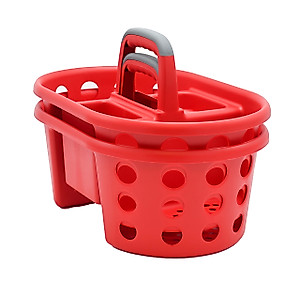 SIMPLYKLEEN Shower Caddy with Handle 2-Pack Plastic Bathroom Storage Organizer, Red Made in the USA