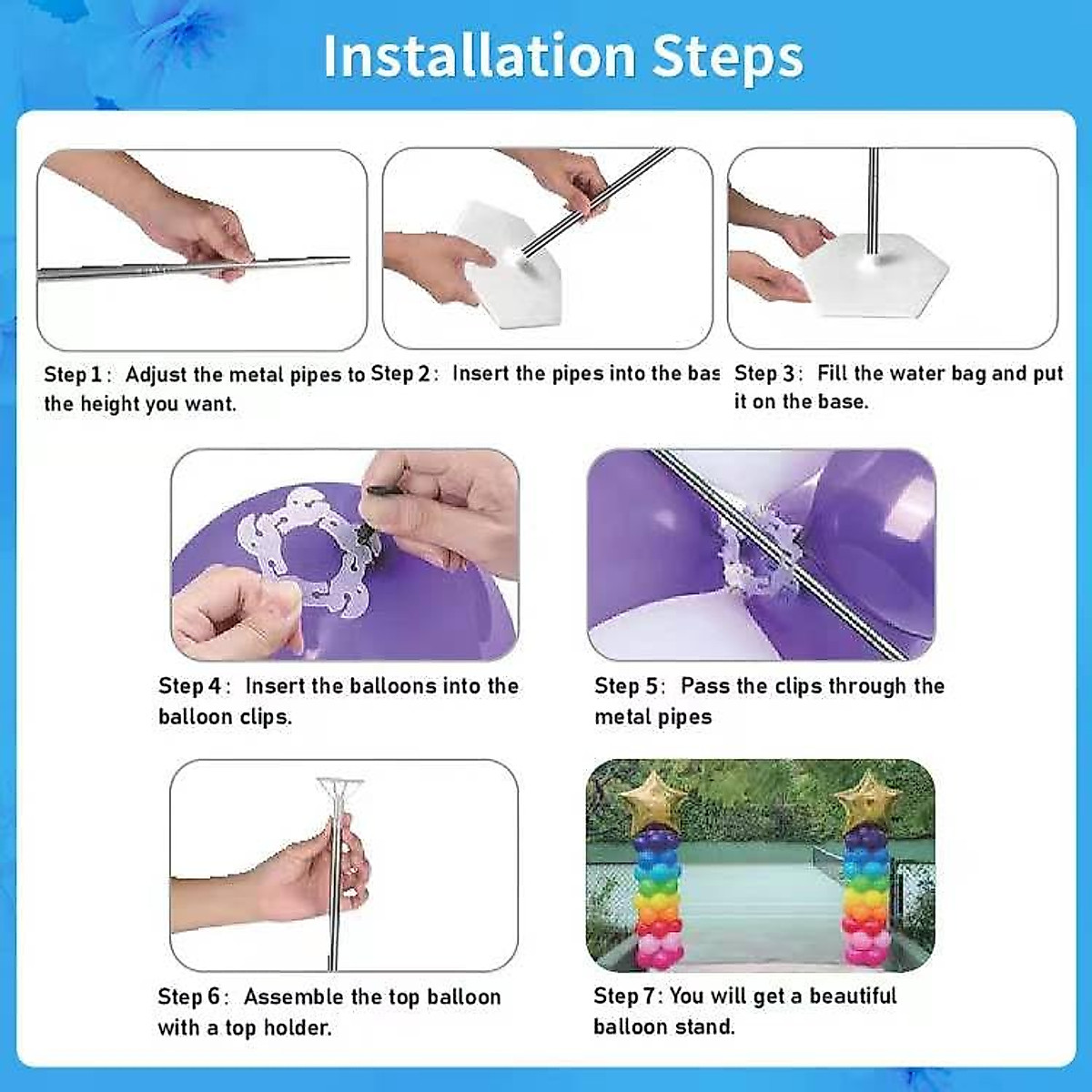 Balloon Stand Set of 2, 7ft Adjustable Metal Balloon column Stand kit for Birthday, Wedding, Baby Shower, and Graduation Party