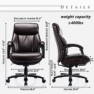 COLAMY Big and Tall Office Chair with Footrest 400lbs, Heavy Duty High Back Ergonomic Home Office Computer Chair - Thick Bonded Executive Chair with Wide Seat for Adult Work and Study, Black
