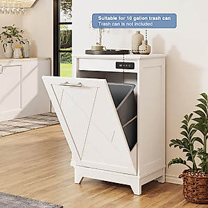 FiveWillowise Tilt Out Trash Cabinet, Kitchen Trash Can Cabinet w/Negative ion and deodorizing Function, Dog Proof 20 Gallon Garbage Can Cabinet for Kitchen, Bathroom, Living Room, White