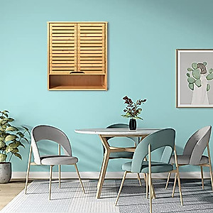 HYNAWIN Bamboo Wall Cabinet with Adjustable Shelf, Medicine Cabinet for Bathroom Living Room, Over-The-Toilet Floating Cabinet