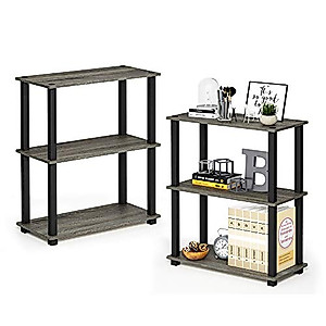 Furinno Turn-S-Tube 3-Tier Compact Multipurpose Shelf 2-Pack French Oak Grey/Black