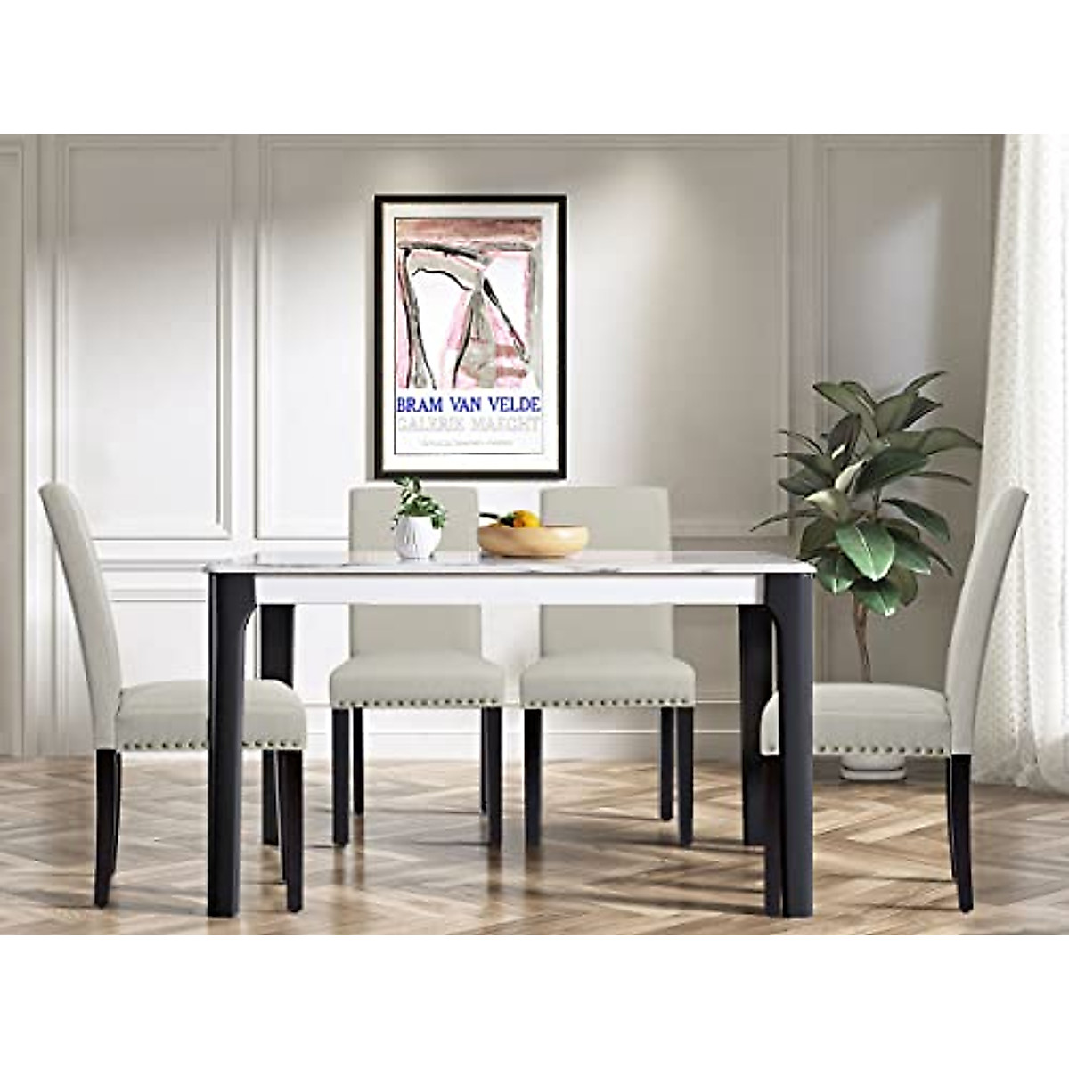 Giantex Set of 4 Upholstered Dining Chairs, with Wood Legs, Padded Seat, Fabric Parsons Chair for Dining Room. Kitchen, Beige