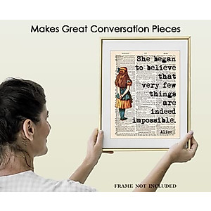 Motivational Wall Art Office Decor for Men & Women: "She Began To Believe" Alice in Wonderland 8x10 Inspirational, Motivational Poster & Positive Affirmations Wall Decor