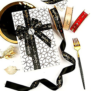 Sichou Birthday Ribbon - 5/8 Inch 20 Yards Ribbon for Crafts,Satin Decorations for Handmade Wreath,Birthday Gift Wrapping Party Supplies (Black)