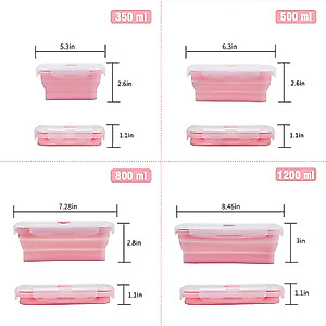 Yagote 4 Pcs Silicone Collapsible Food Storage Containers with Lids Silicone Lunch Box Bento Box BPA free for Kitchen Pantry Organization Microwave Freezer (4pcs-Pink)