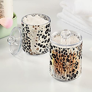 2 Pack Qtip Holder Dispenser for Cotton Ball Brown Floral Leopard Print Cotton Swab Cotton Round Pads Clear Plastic Acrylic Jar Set Bathroom Canister