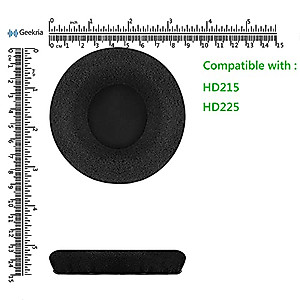 Geekria Comfort Velour Replacement Ear Pads for Sennheiser HD215, HD225 Headphones Ear Cushions, Headset Earpads, Ear Cups Cover Repair Parts (Black)