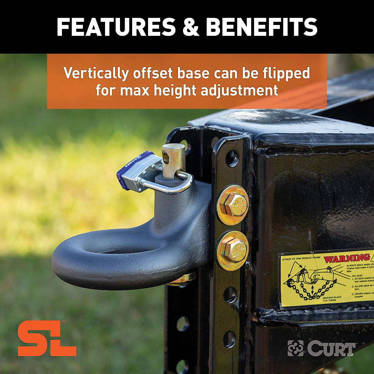 CURT 48625 SecureLatch Channel-Style Lunette Ring, 25,000 Pounds, 3-Inch ID