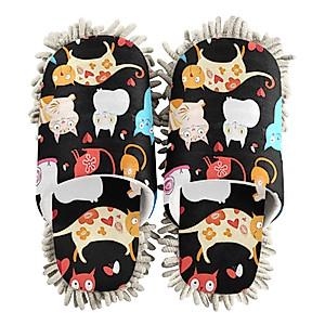 Colored Cats Mop Slippers Shoes Cover for Floor Cleaning Washable Dirty Hair Dust Cleaners Microfiber Mop Socks for Office Kitchen House