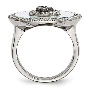 Stainless Steel Polished Simulated Mother of Pearl Druzy Quartz and Crystal Ring Size 9 Jewelry for Women