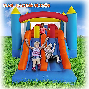 HuaKastro 16.3x7.2FT Kids Inflatable Obstacle Bounce House with Dual Racing Slides, Crawl Tunnels, Climbing, Obstacles, Jumping All in One Castle Great for Children's Outdoor Party - with Blower