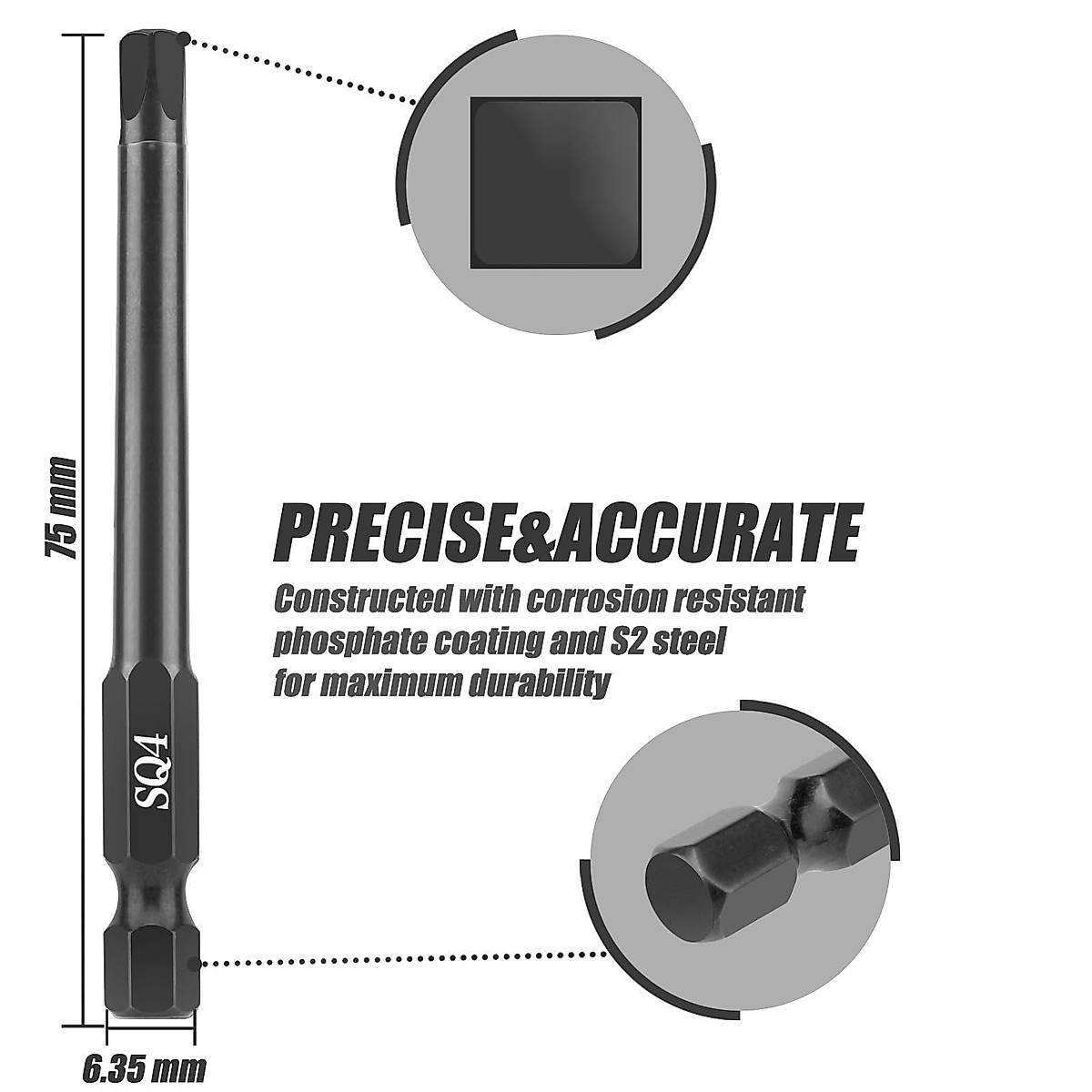 NAUIX Square Drill Bit Set (10pcs - 3 Inch Long S2 Steel Magnetic Heads) 1/4 Inch Hex Shank Square Screwdriver Bit Set Sizes SQ0 SQ1 SQ2 SQ3 SQ4 (2 of Each Size)