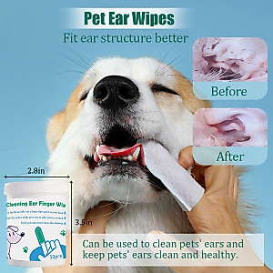 Qiveaory Pet Ear Wipes Kit Cat and Dog Ear Cleaner Wipes Multipurpose Grooming 50Pcs Finger Wipes+150Pcs Cleansing Pads+56Pcs Gourd Shaped Cotton Swabs Odor Control Reduce Dirt and Itch Relief