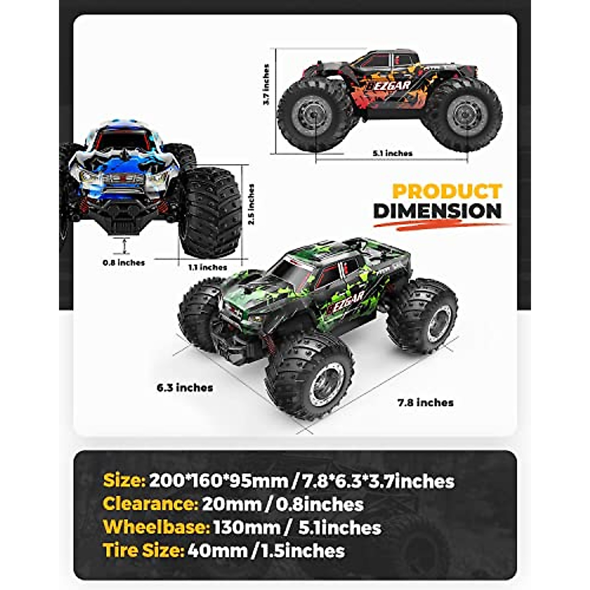 BEZGAR TM201 RC Cars - 1:20 Scale Remote Control Car,2WD Top Speed 15 Km/h Electric Toy Off Road 2.4GHz RC Car Vehicle Truck Crawler with Two Rechargeable Batteries for Boys Kids and Adults