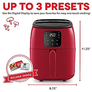 DASH Tasti-Crisp™ Digital Air Fryer with AirCrisp Technology, Custom Presets, Temperature Control, and Auto Shut Off Feature, 2.6 Quart - Red
