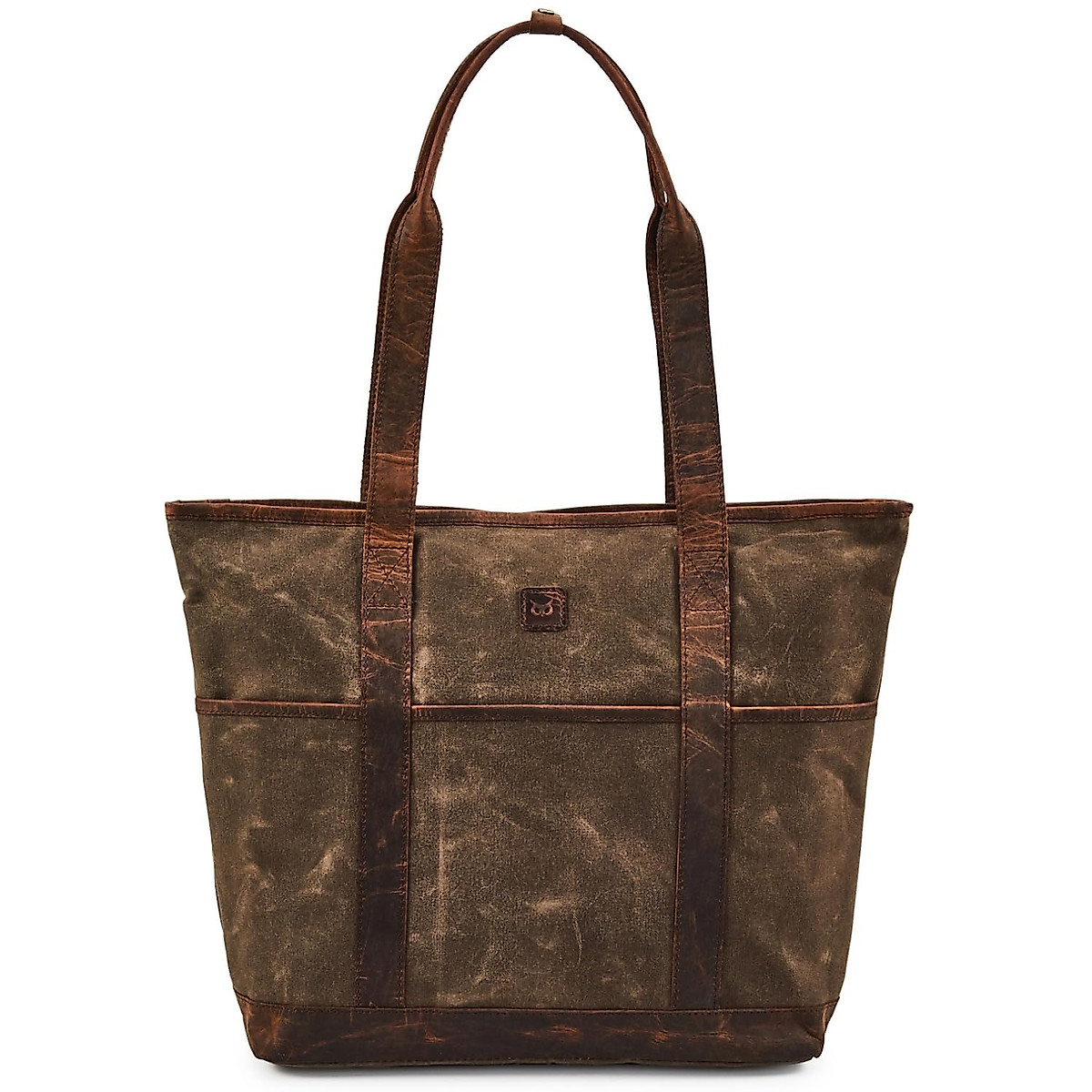 Wise Owl Accessories Tote Bag for Women Real Leather Shoulder Handbag Organizer Water Repellent Waxed Canvas with Compartments (Taupe)
