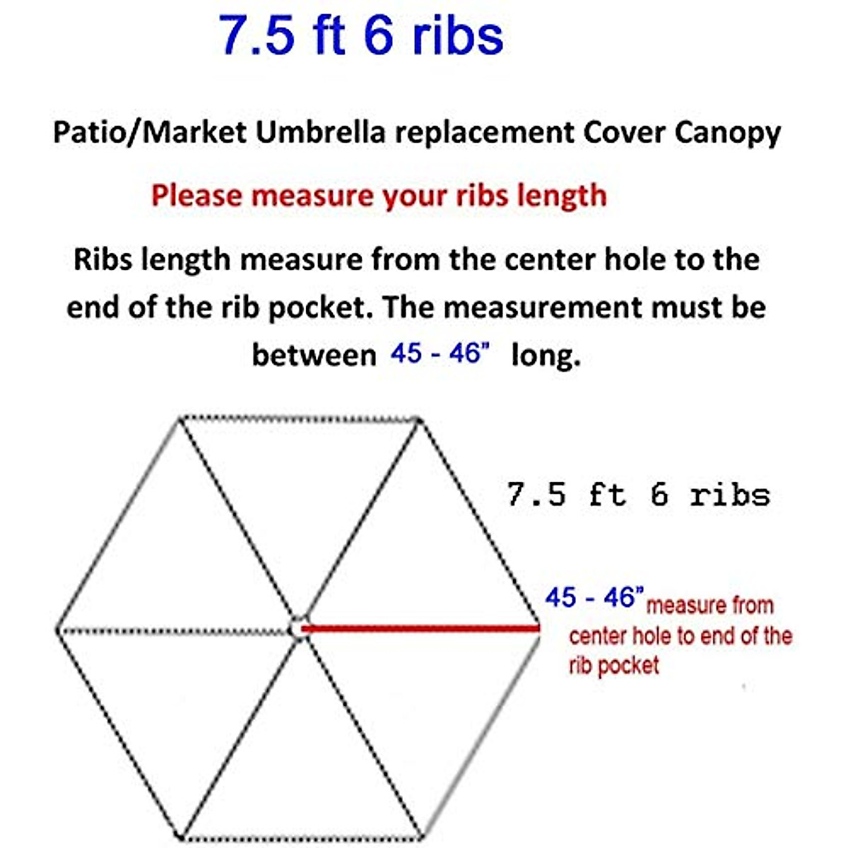 BELLRINO DECOR Replacement STRONG & THICK Patio Umbrella Canopy Cover for 7.5 ft 6 Ribs (Canopy Only) (TANGO ORANGE 75)