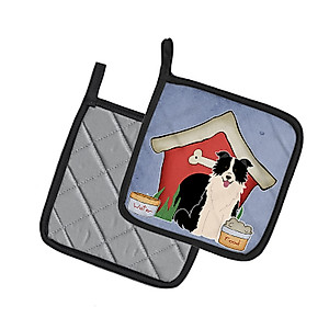 Caroline's Treasures BB2872PTHD Dog House Collection Border Collie Black White Pair of Pot Holders Kitchen Heat Resistant Pot Holders Sets Oven Hot Pads for Cooking Baking BBQ, 7 1/2 x 7 1/2