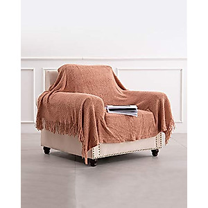 SPAOMY Knitted Throw Blanket with Tassels 3D Bubble Textured Lightweight Decorative Throws Blanket for Couch Cover Home Decor (Caramel, 50x60)