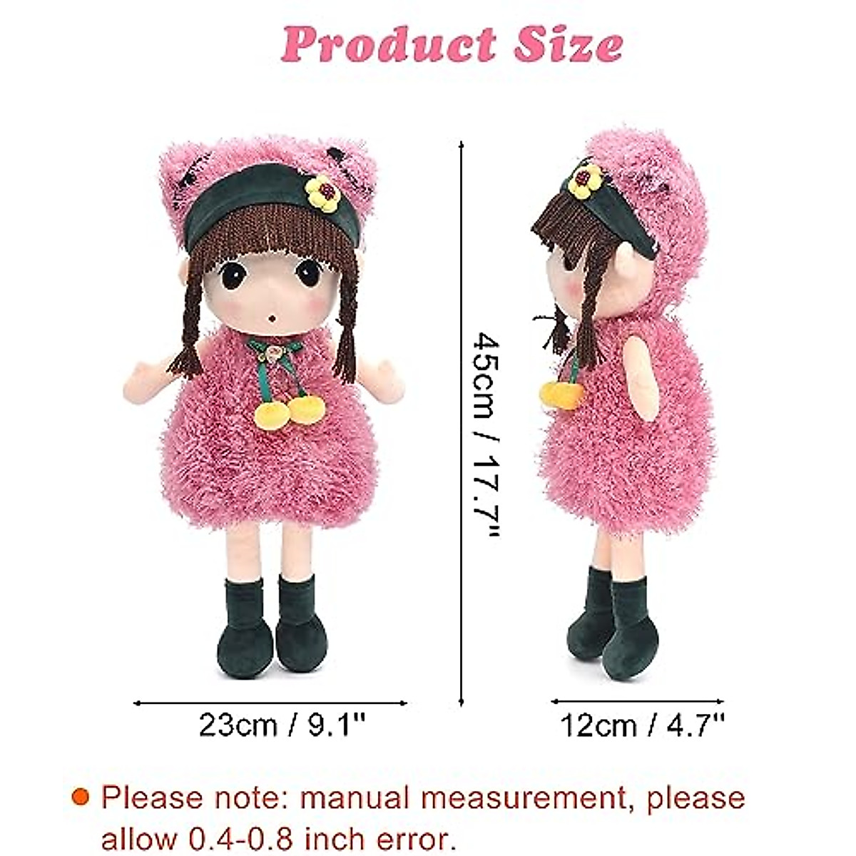 HWD Kawaii 17 inch Stuffed Plush Girl Toy Doll Good Gift for Kids Baby Lover.(Pink)