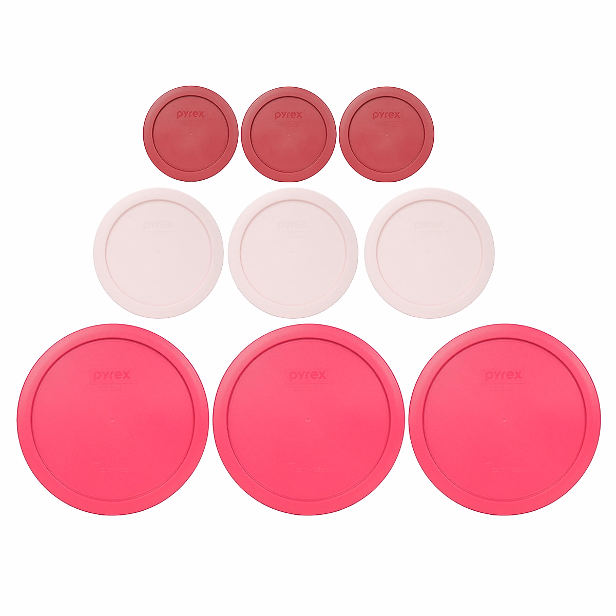 Pyrex 9 Lid Sweetheart Themed Bundle for Pyrex 7200, 7201, 7203 Glass Bowls Made in the USA