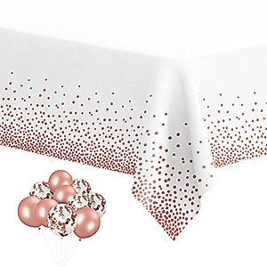 HOMIX Plastic Tablecloths for Rectangle Tables, 6 Pack Disposable Party Table Cloths, Rose Gold Dot Confetti Rectangular Table Covers with 30 Balloons for Parties Wedding Bridal Shower, 54" x 108"