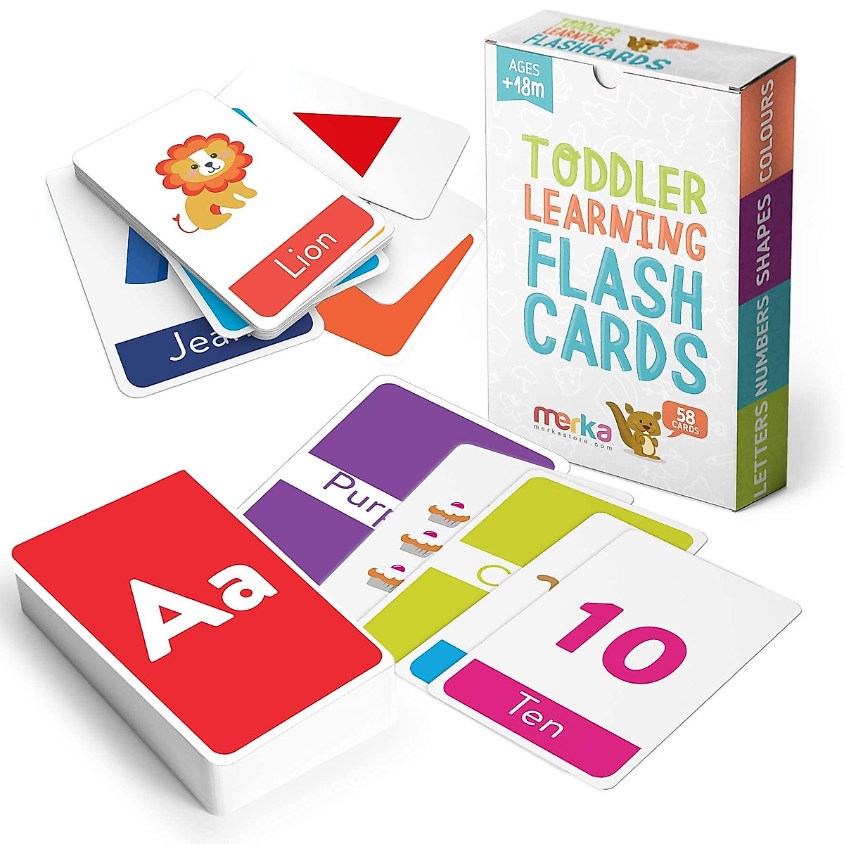 merka Educational Flashcards Bundle: Letters, Numbers, Shapes & Colors Deck (58 Cards) and Explorer Deck (90 Cards) – Learning Toys/Games – Ages Toddler through Teen – Homeschool or Classroom Use