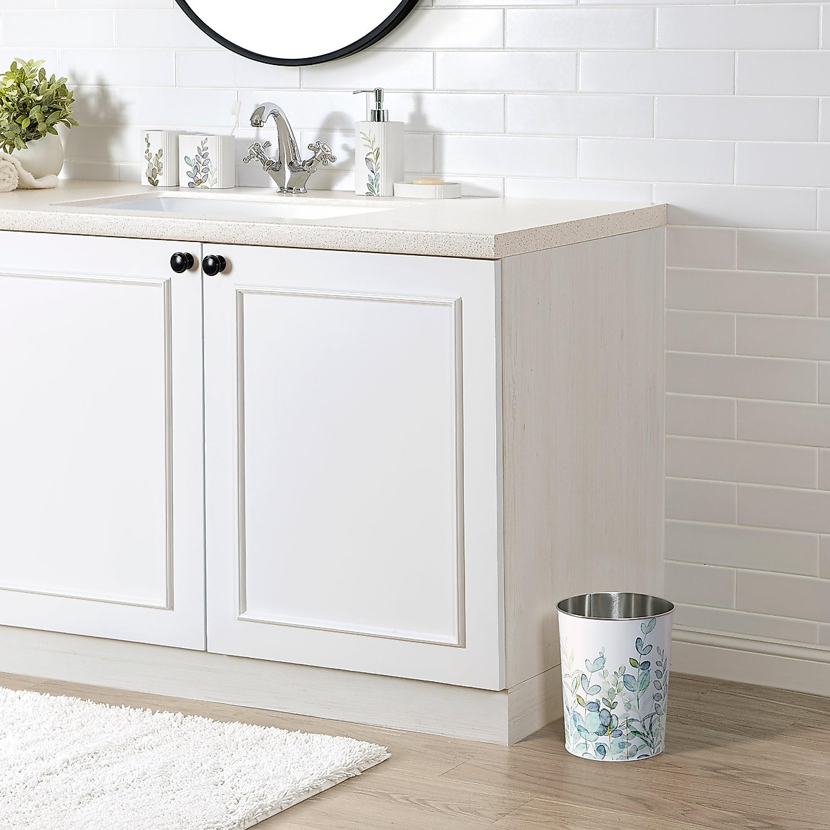 Allure Home Creation Botanical Watercolor Abstract Leave Wastebasket-Small Size-1.5 Gallons