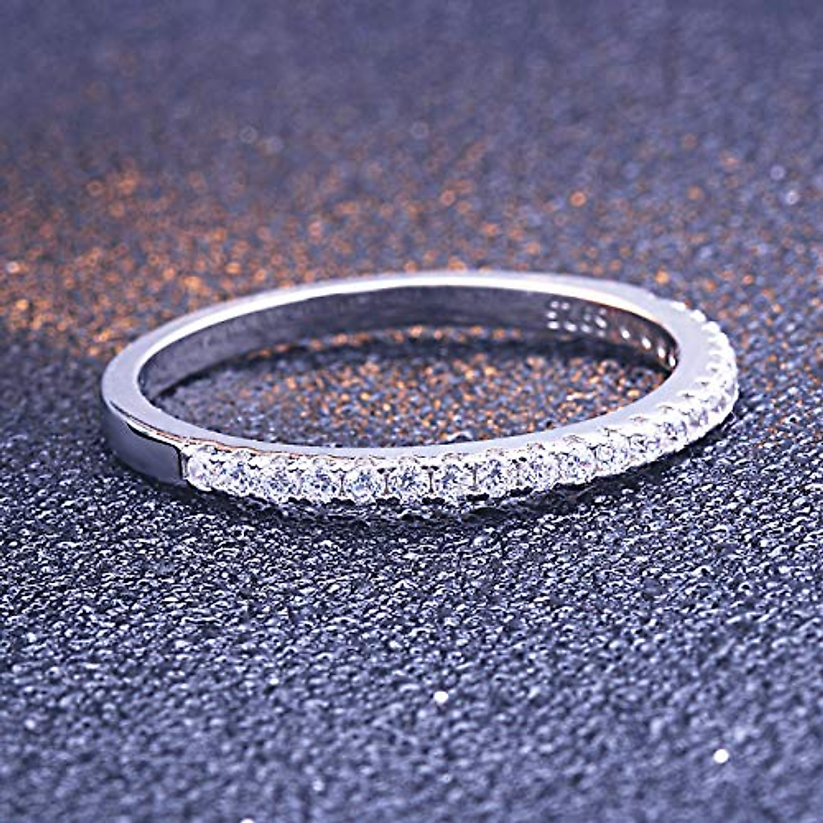 AHLOE JEWELRY CEJUG Sterling Silver Wedding Bands for Women 14K Gold Plated Eternity Rings Stackable Band Cz Size 6
