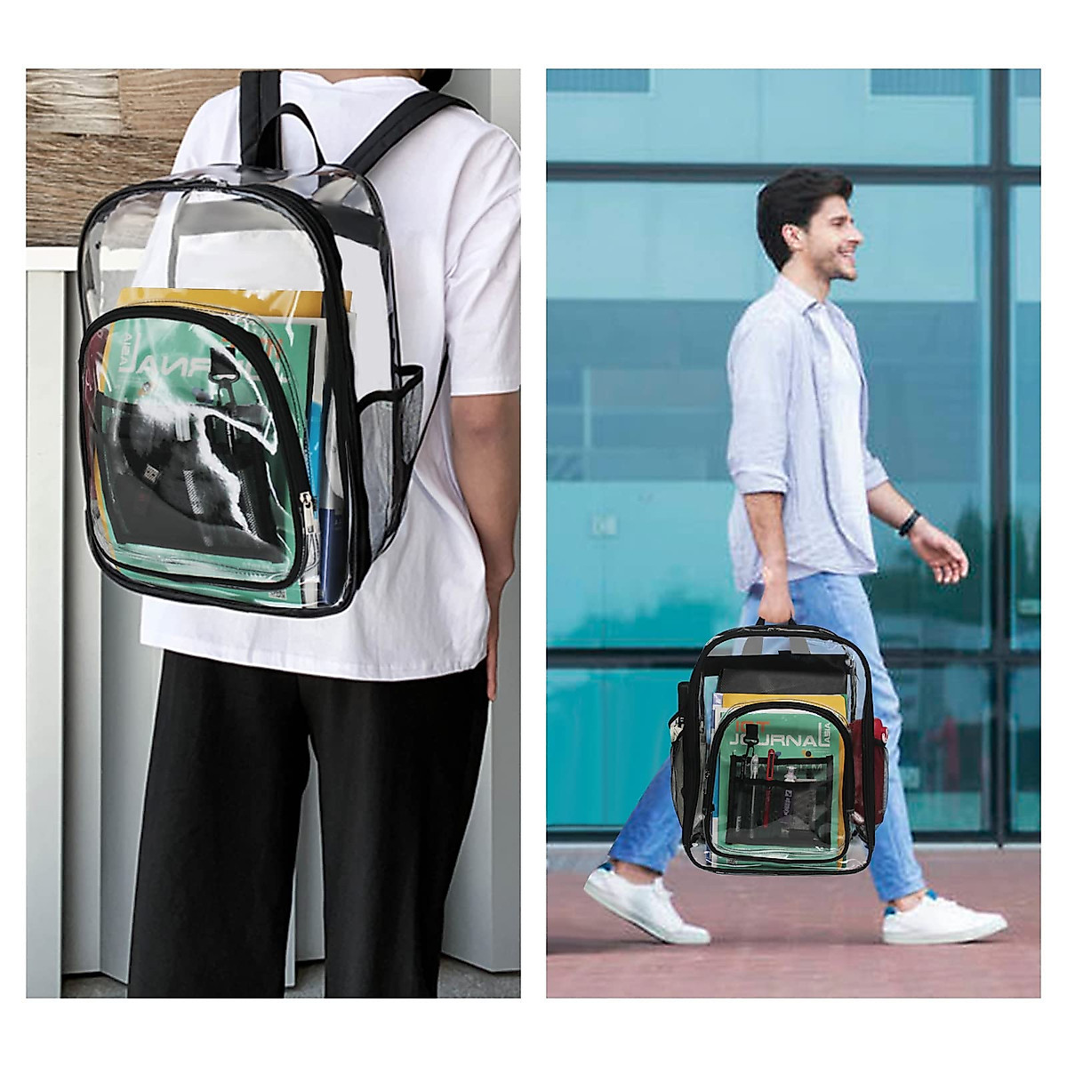 KingBig Clear Backpack Stadium Approved Heavy Duty PVC Bookbag Transparent School Bag with Clear Zipper Pen Pencil Case for School,Sports,Work,Stadium,Security Travel,College.