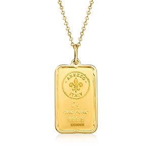 Ross-Simons Italian 24kt Yellow Gold Fleur-De-Lis 2-Gram Ingot Pendant Necklace With 14kt Yellow Gold Frame. 18 inches