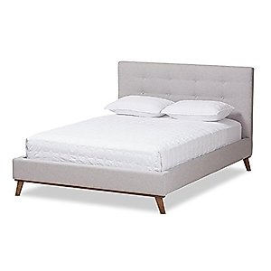 Baxton Studio Valencia Upholstered Queen Platform Bed in Gray Beige
