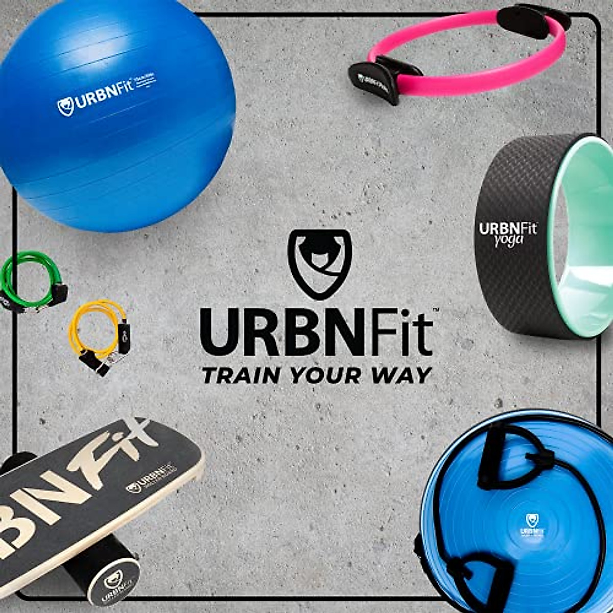 URBNFit Half Balance Ball - Yoga Ball Balance Trainer for Core Stability & Full Body Workout at Home or Gym - Resistance Bands, Pump and Exercise Guide Included - Black