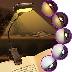 Briignite Book Light, Reading Light, 14 LED Rechargeable Book Reading Light, 5 Colors, 4 Brightness Levels, Lightweight Clip on Book Light for Reading in Bed, Perfect Booklight for Book Lovers, Black