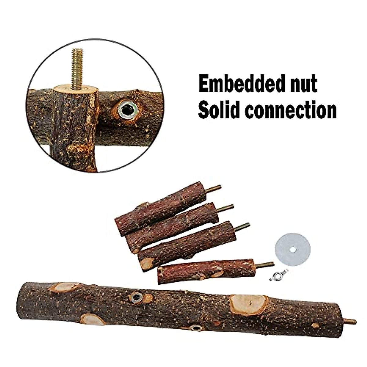 QeeHeng Bird Stand Perch,Natural Wood Parrot Perch Bird Cage,Bird Cage Perches for Parrots,Small Parakeets Cockatiels, Macaws, Parrots, Love Birds, Finches