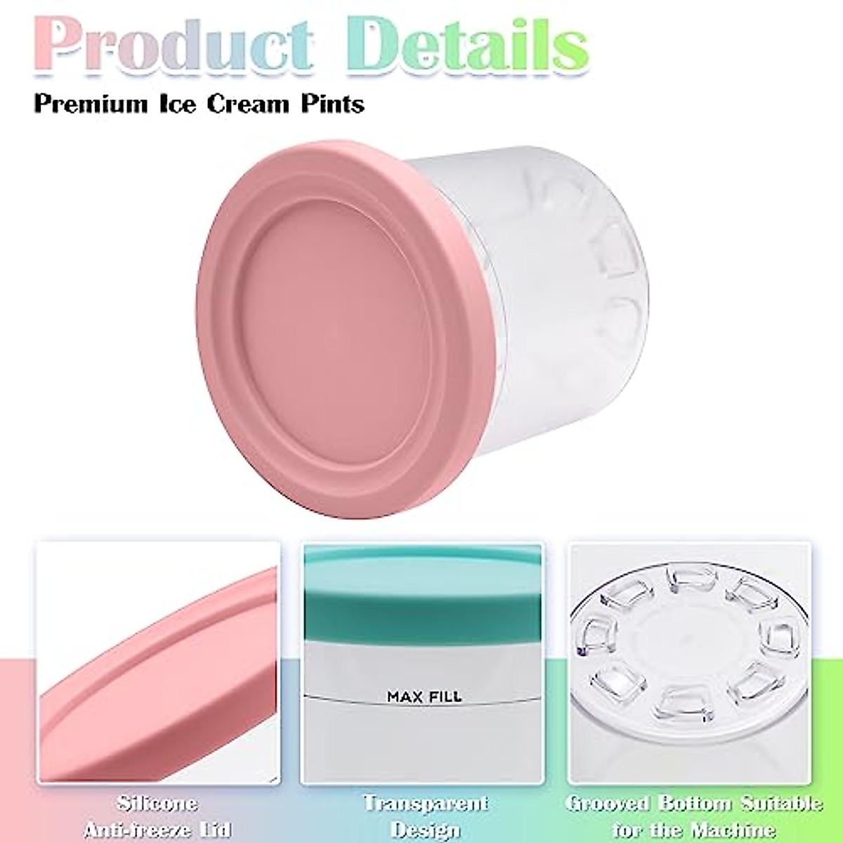 ZOCONE 6 Pack Ice Cream Pint Containers and Lid Compatible with Ninja Creami XSKPLID2CD NC299AMZ NC300 NC301 Series Ice Cream Maker, Airtight, Dishwasher Safe, BPA-Free Ice Cream Containers