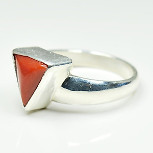 Jewelryonclick Natural 5 Carat Triangle Red Coral Silver Rings for Women in Size 4,5,6,7,8,9,10,11,12,13