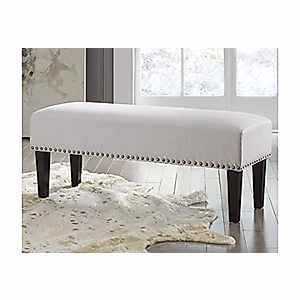 Signature Design by Ashley Beauland Contemporary Upholstered Accent Bench with Nailhead Trim, Beige
