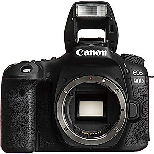 Canon Intl. EOS 90D DSLRCamera with EF 50mm f/1.8 STM,EF 75-300mm f/4-5.6 III Len,Portable LED Light,128GB Memory Card,Microphone, Extra LP-E6 Battery, Gadget Bag, Cleaning Kit + More 3616C002, Black
